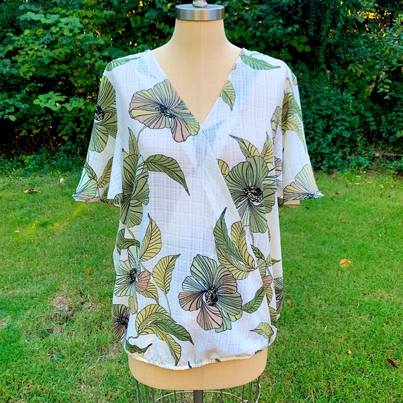 new directions | Tops | Plaid Floral Sheer Wrap Blouse | Poshmark